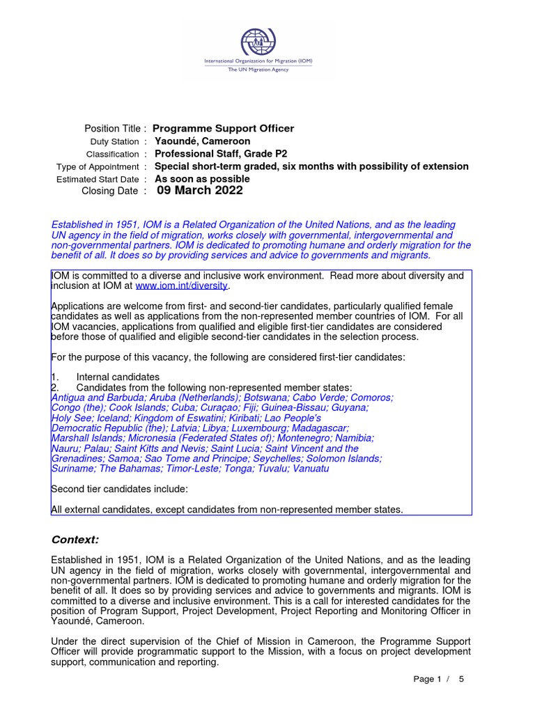 Data Overview - SVN 2022 60 Programme Support Officer (P2) Yaound# Cameroon | PDF ...