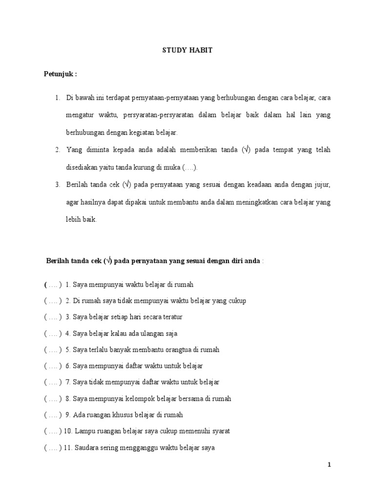 Angket STUDY HABIT | PDF
