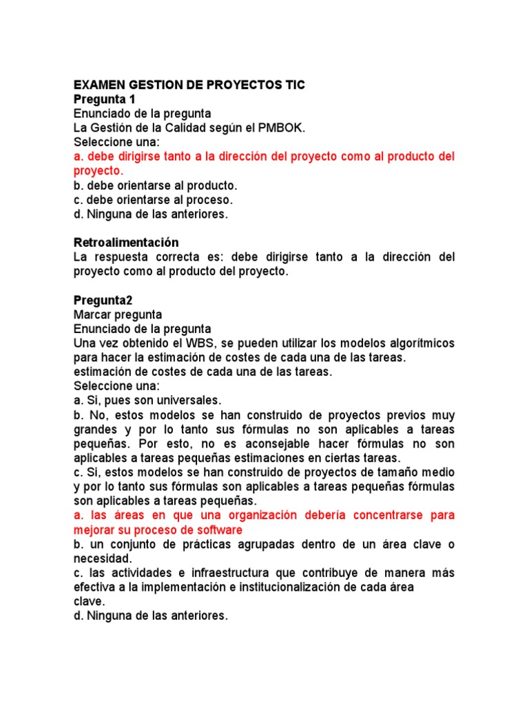 Examen Gestion de Proyectos Tic1 | PDF | Software | Gestión de proyectos
