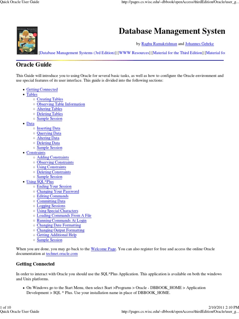 Quick Oracle User Guide | PDF | Relational Database | Oracle Database