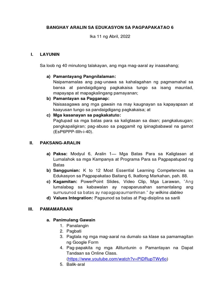 Esp Lesson Plan | PDF