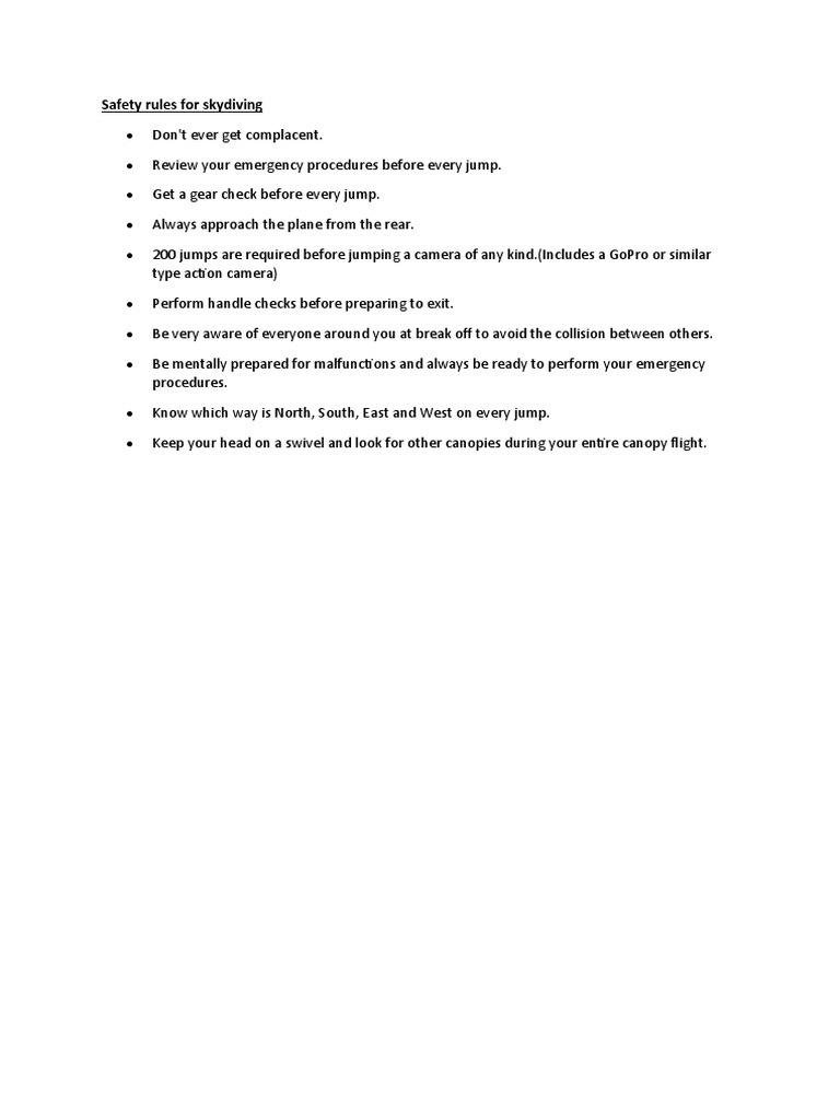 Safety Rules For Skydiving | PDF
