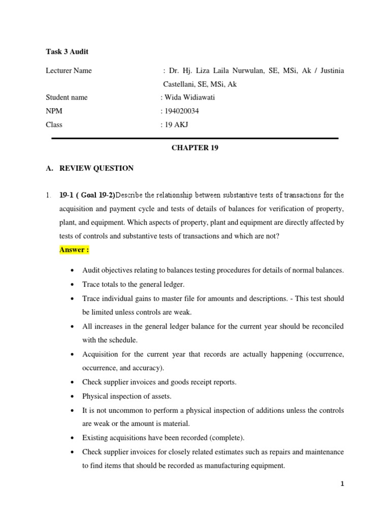 Assignment 3 Wida Widiawati 19AKJ 194020034 | PDF | Depreciation | Audit
