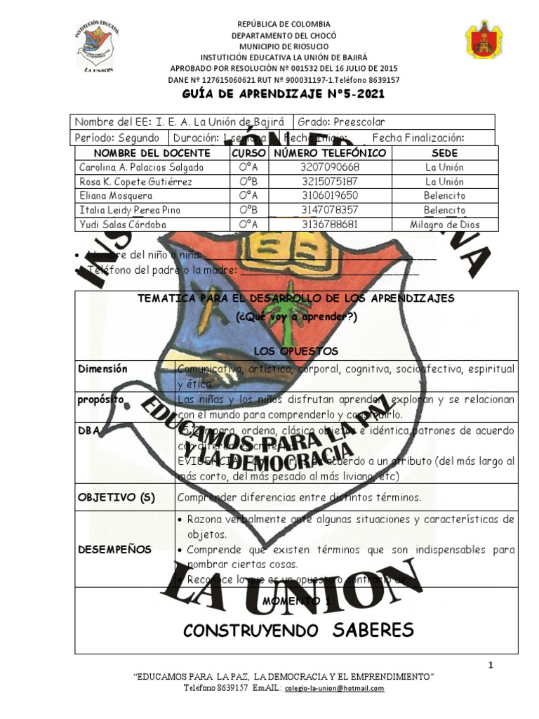 Guia N°5-Los Opuestos | PDF | Cognición