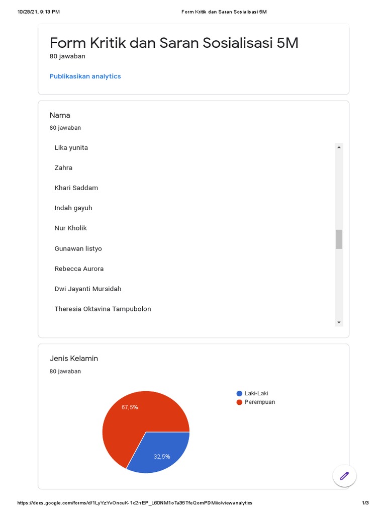 Form Kritik Dan Saran Sosialisasi 5M | PDF