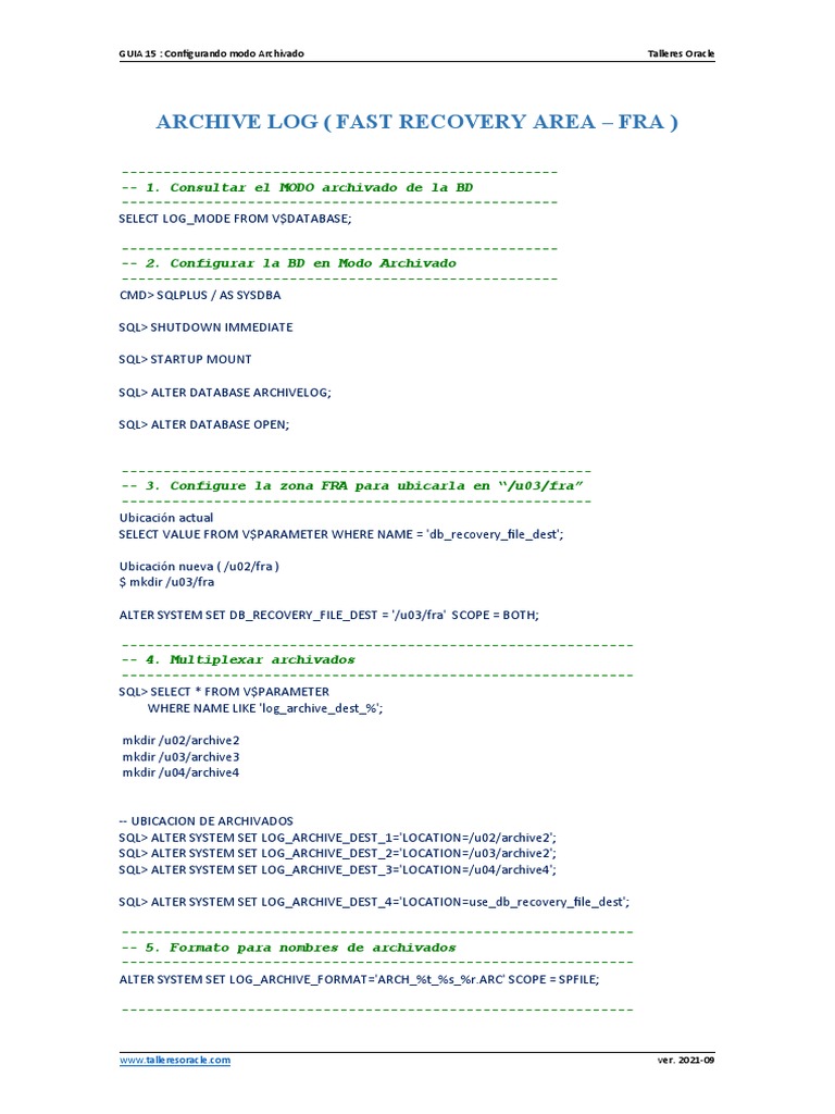 Guia 15 Recuperabilidad - Fast Recovery Area | PDF | Bases de datos