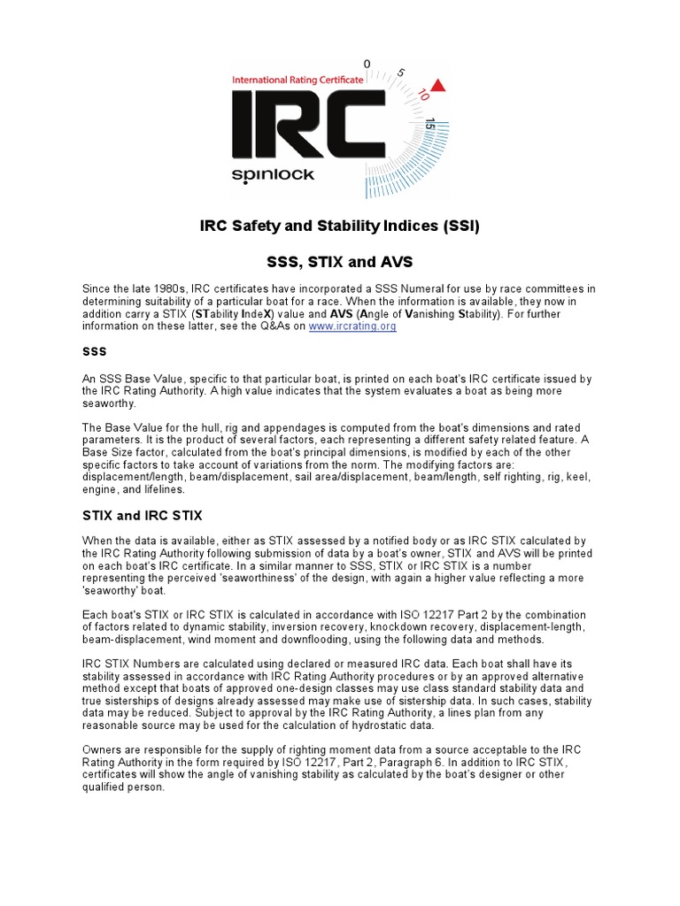 IRC Safety and Stability Indices Explained | PDF | Hull (Watercraft)