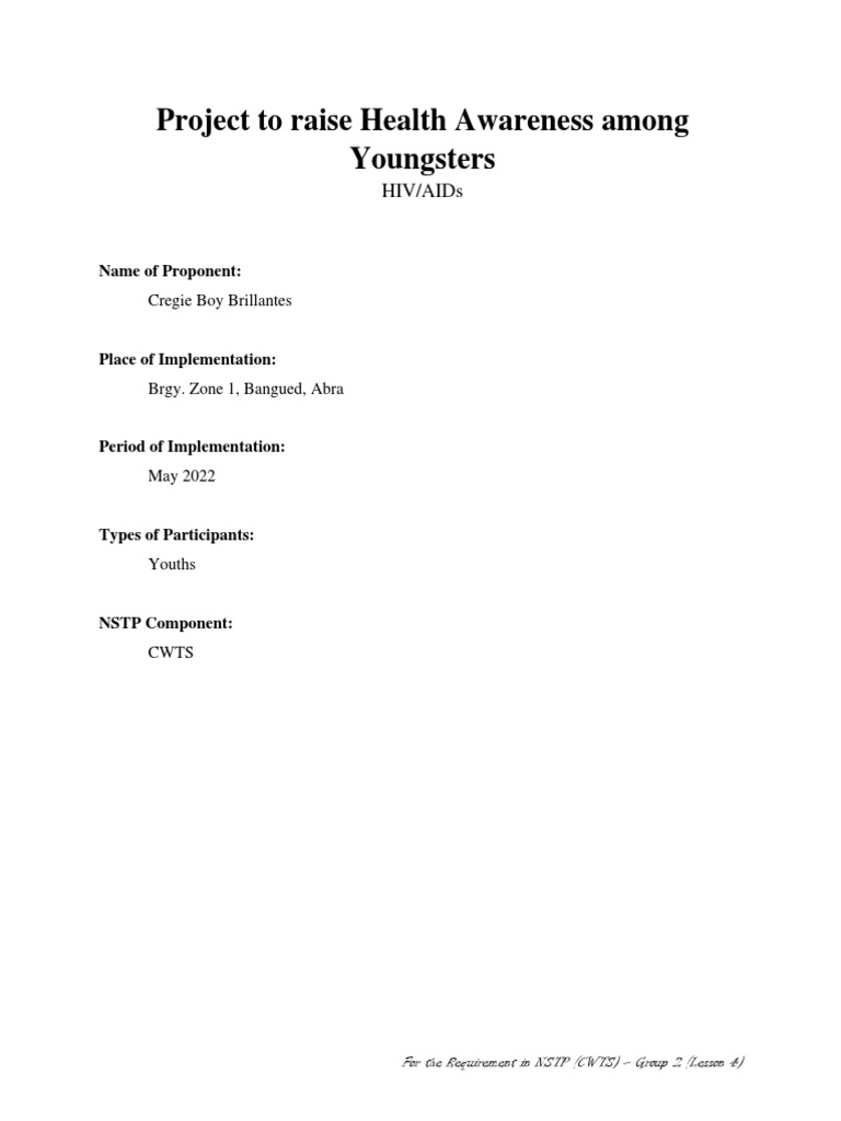 Project To Raise Health Awareness Among Youngsters: Hiv/Aids | PDF ...