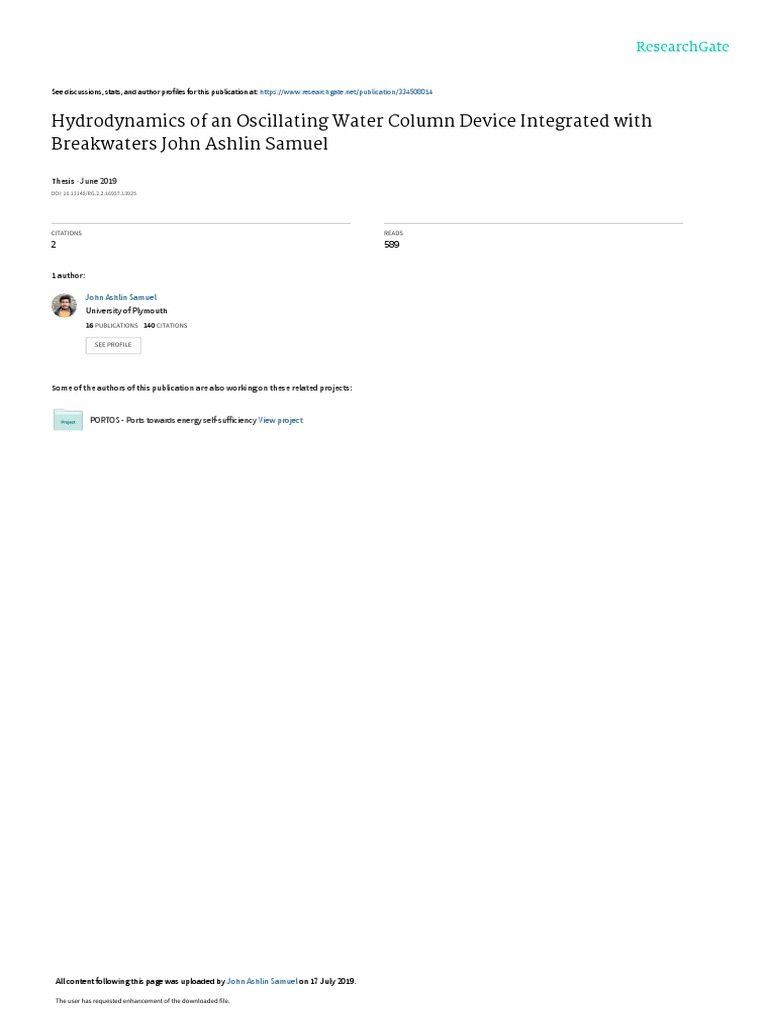 Hydrodynamics of An Oscillating Water Column Device Integrated With ...