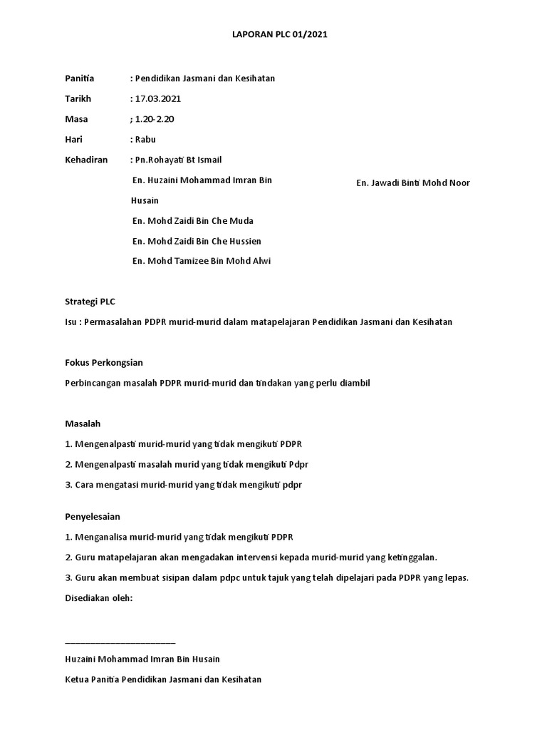 PLC Panitia PJPK Kali 1 2021 | PDF