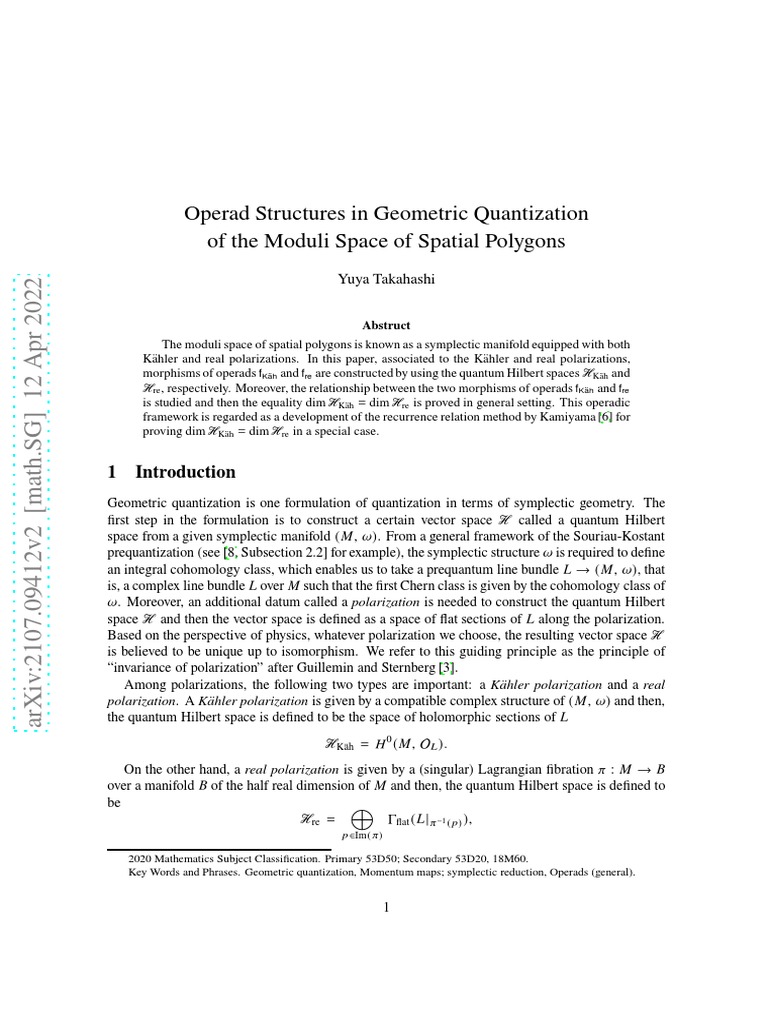 Operad Structures in Geometric Quantization | PDF | Mathematical Structures | Algebra