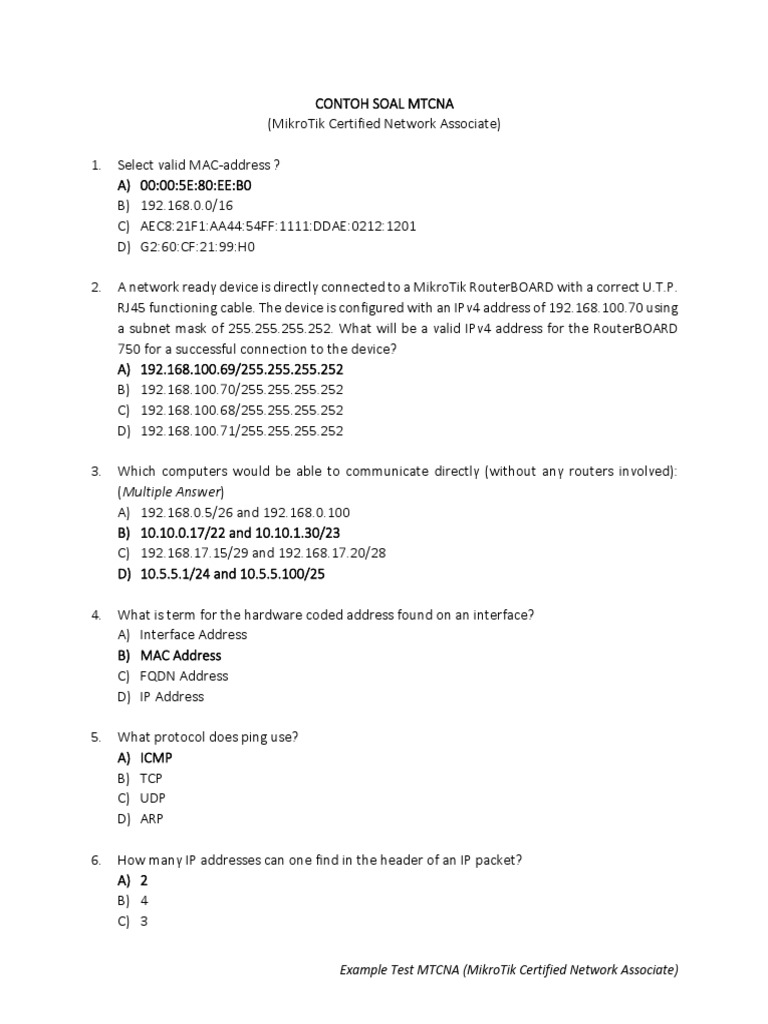 Bank Soal MTCNA | PDF | Ip Address | Router (Computing)