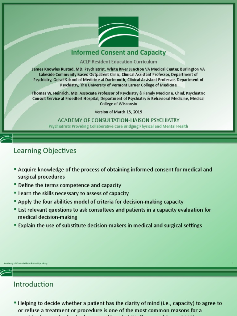 Informed Consent and Capacity in Psychiatry | PDF | Informed Consent ...