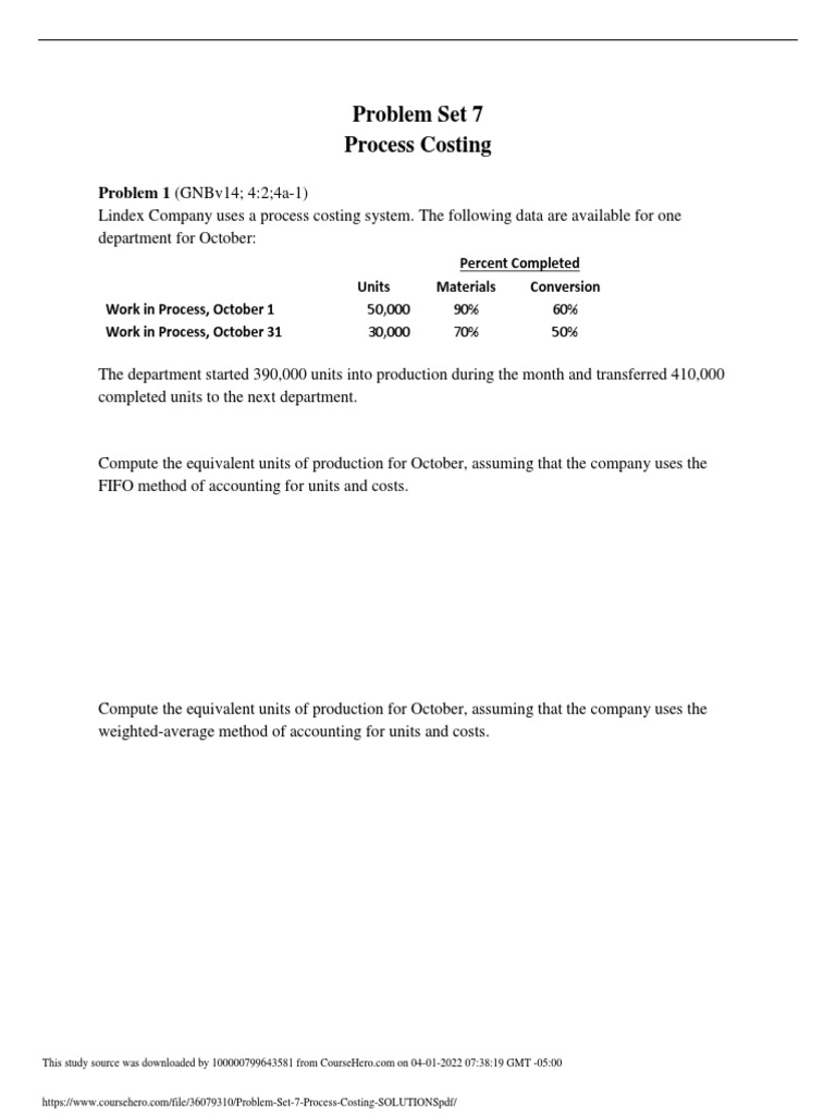 Problem Set 7 Process Costing SOLUTIONS PDF | PDF | Inventory | Economies