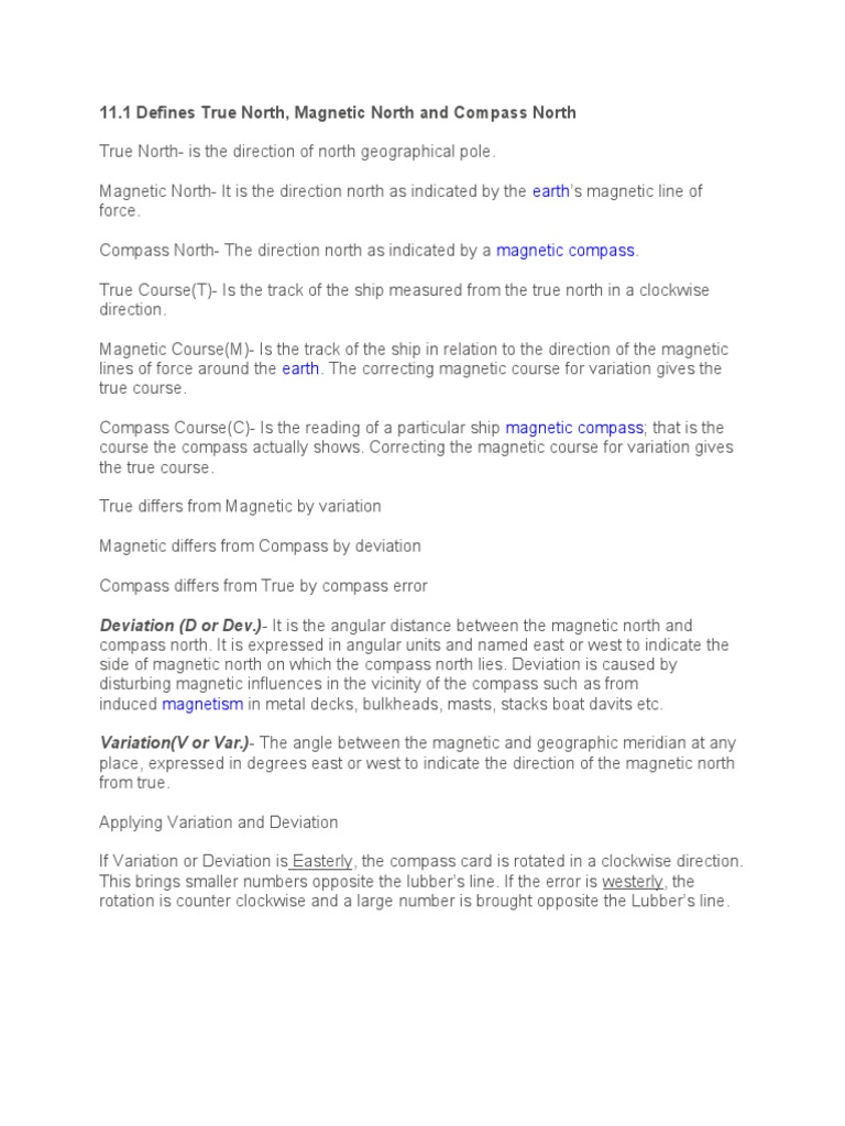 Lesson 11 - Compass Bearing and Correction | PDF | Compass | Electrical ...