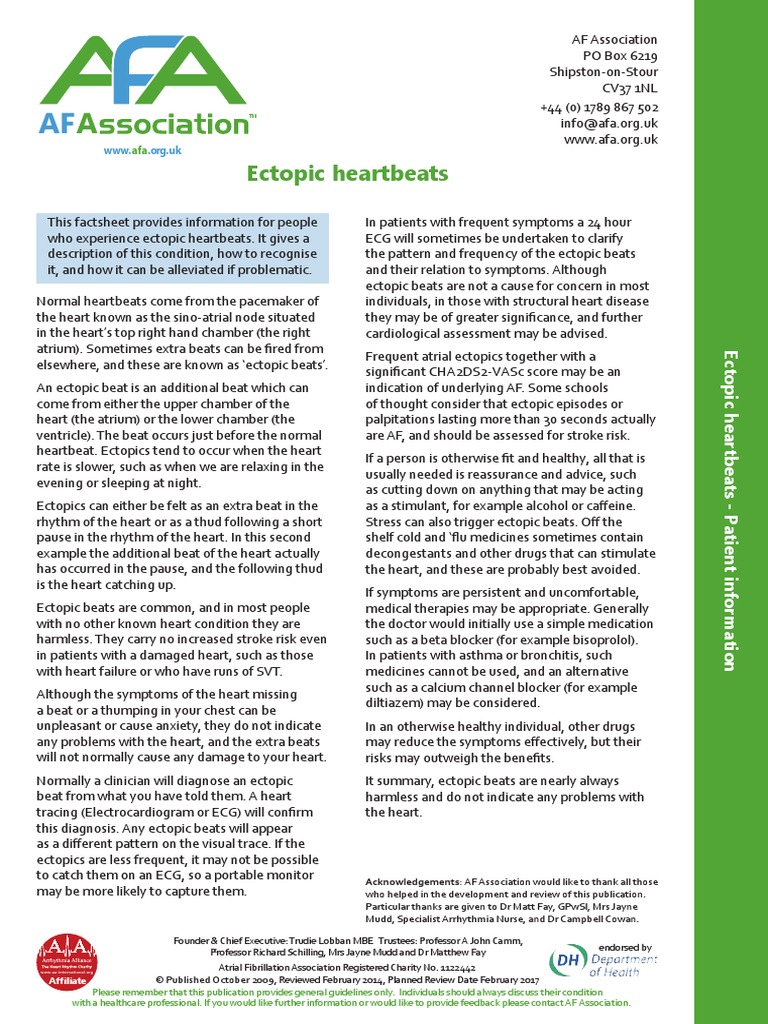 Factsheet - Ectopic Heartbeats (160201) | PDF | Heart | Atrium (Heart)