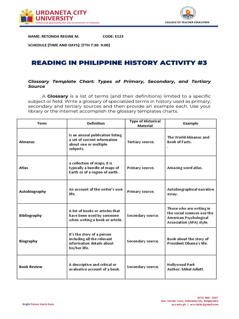 Retonda Regine M. RPH Activity 3 | PDF | Primary Sources | Books