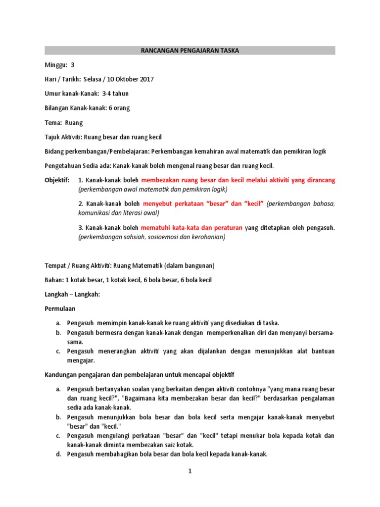 Lesson Plan TASKA PERMATA New Template | PDF