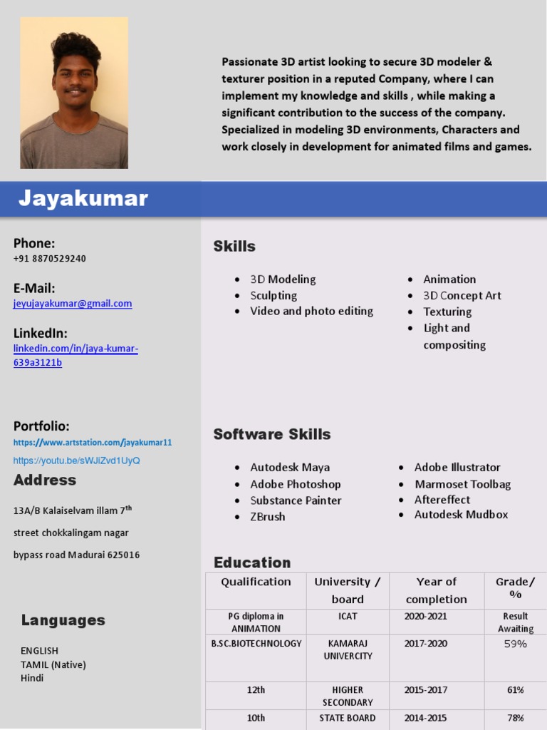 Jayakumar S - Resume - 2022 | PDF | 3 D Computer Graphics | Computer Graphics
