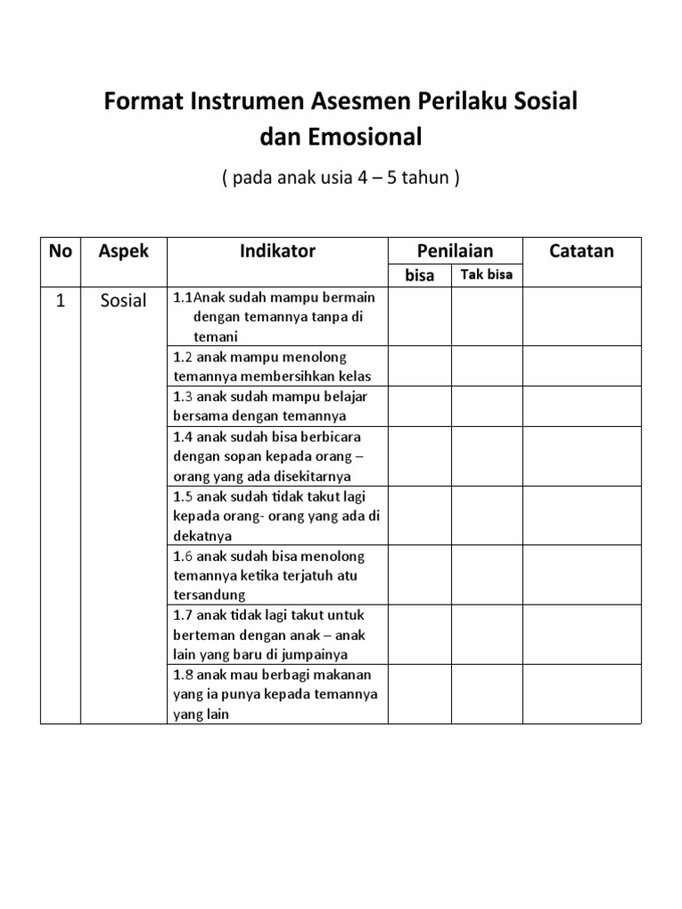 Format Instrumen Asesmen Perilaku Sosial Dan Emosional | PDF