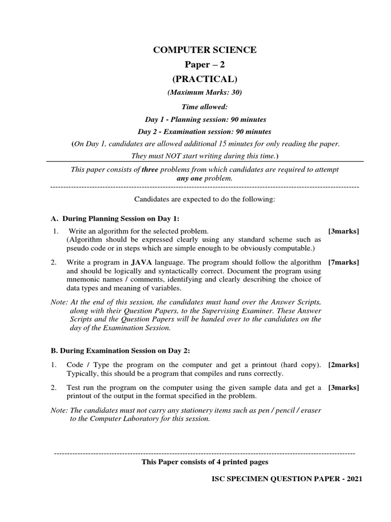 Computer Science Question Paper | PDF | Test (Assessment) | Algorithms
