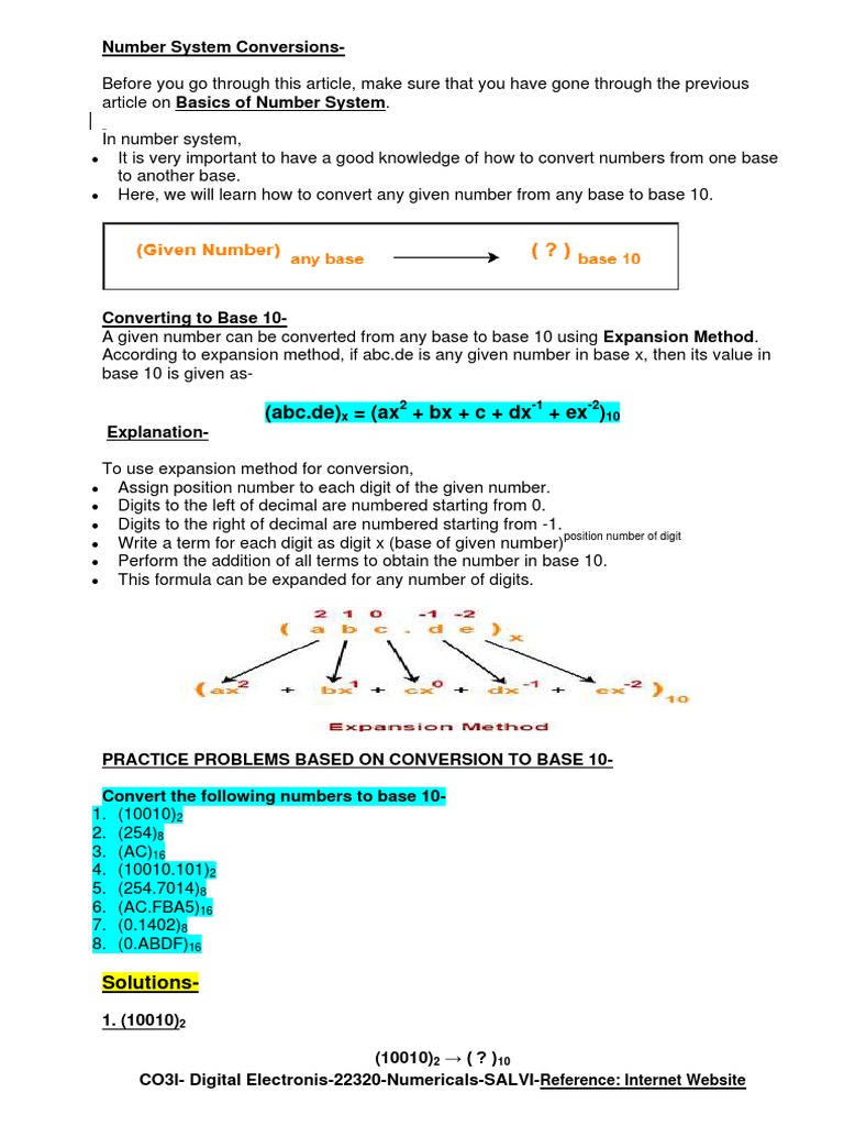 DTE Number System Conversions Numericals | PDF | Decimal | Notation