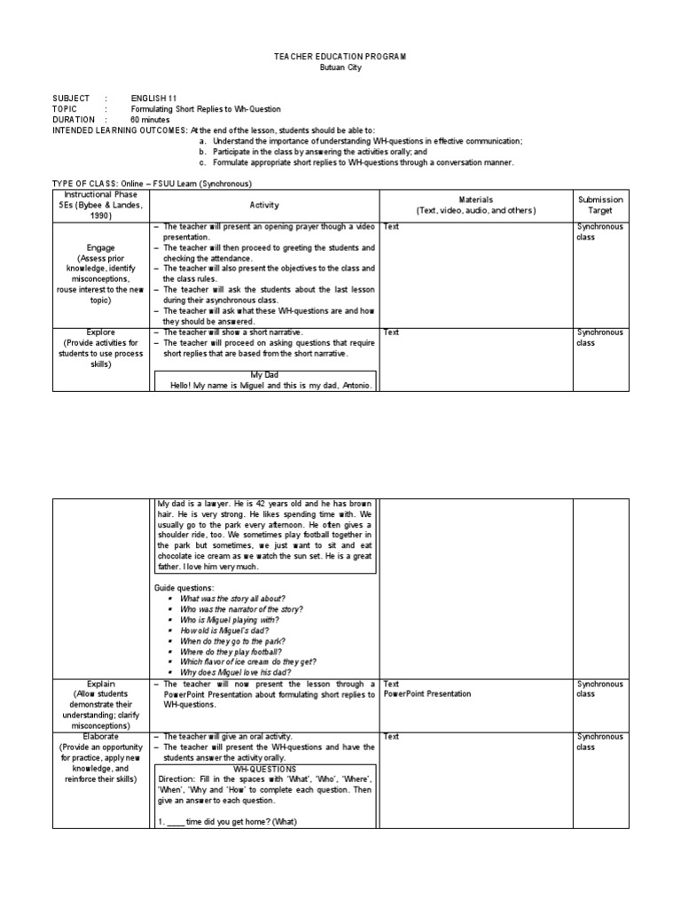 Formulating Short Replies To Wh-Question - Sync | PDF | Question ...