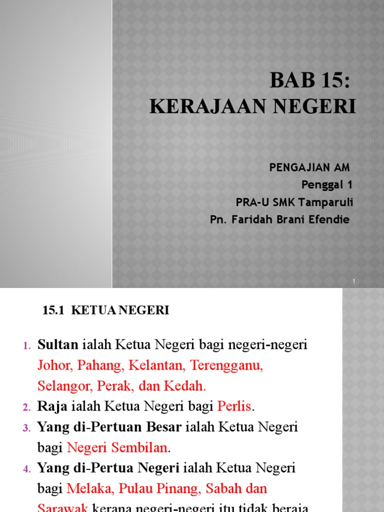 Bab 15-1 Kerajaan Negeri | PDF