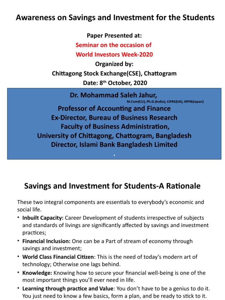 CSE Awareness On Savings and Investment For The Students | PDF ...