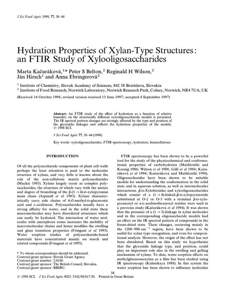 Hydration Properties of Xylan-Type Structures An FTIR Study of ...