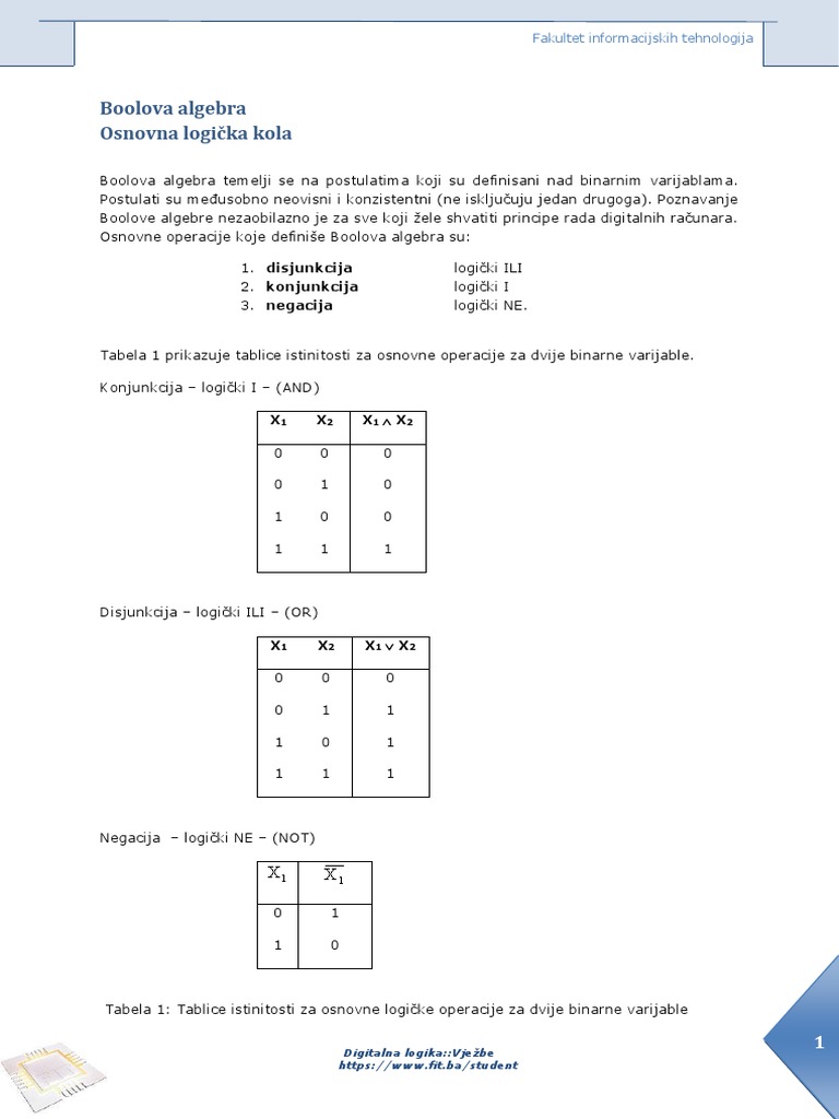 DL Logicka Kola Boolova Algebra | PDF