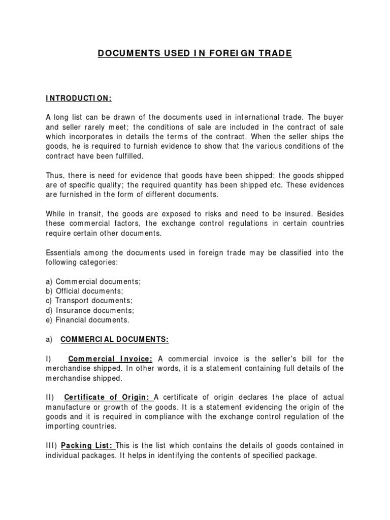 Essential Foreign Trade Documents | PDF | Negotiable Instrument | Bill ...