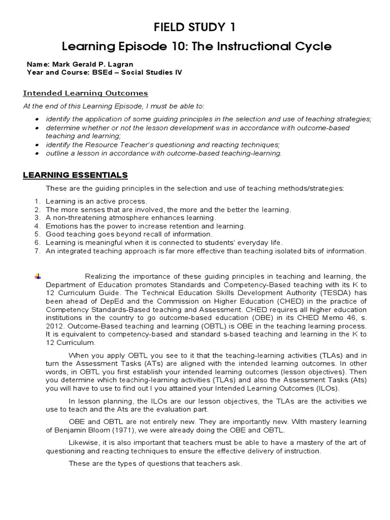 FS1 Episode 10: Instructional Cycle Insights | PDF | Teachers | Learning