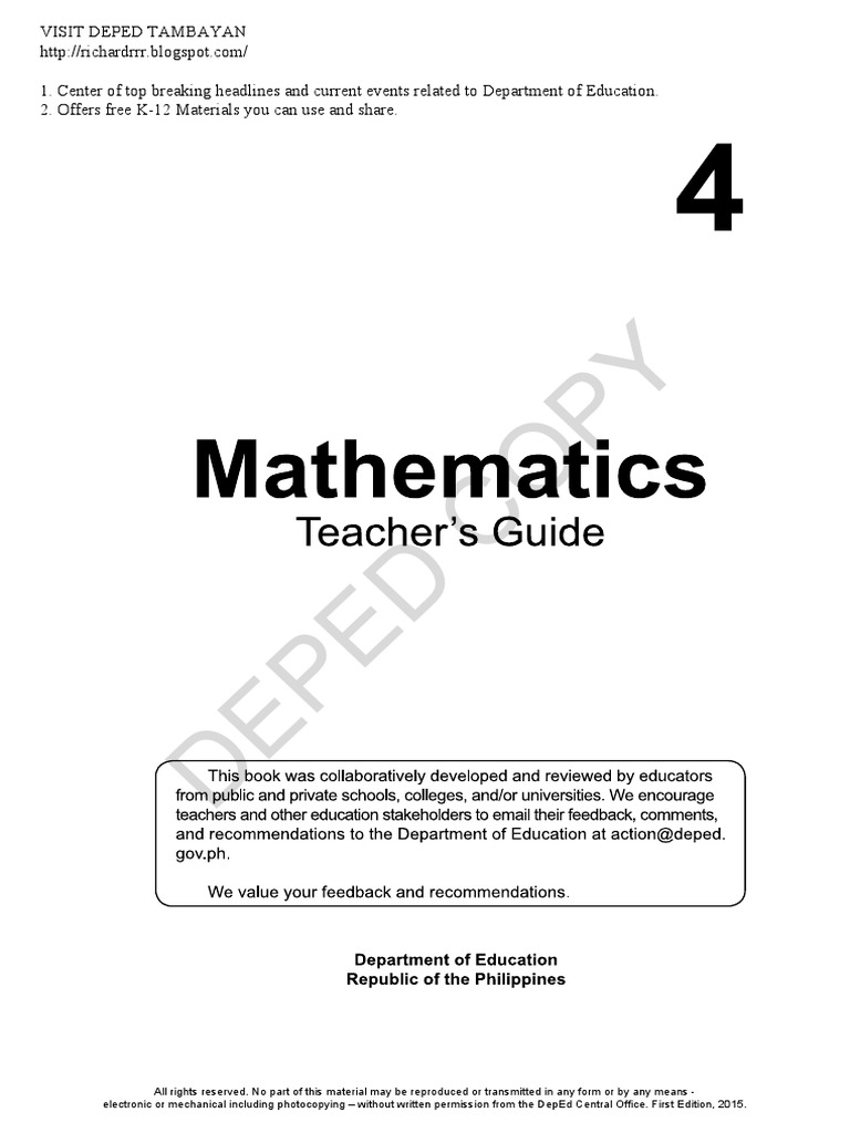 Grade 4 TG Mathematics Quarter 3 | PDF