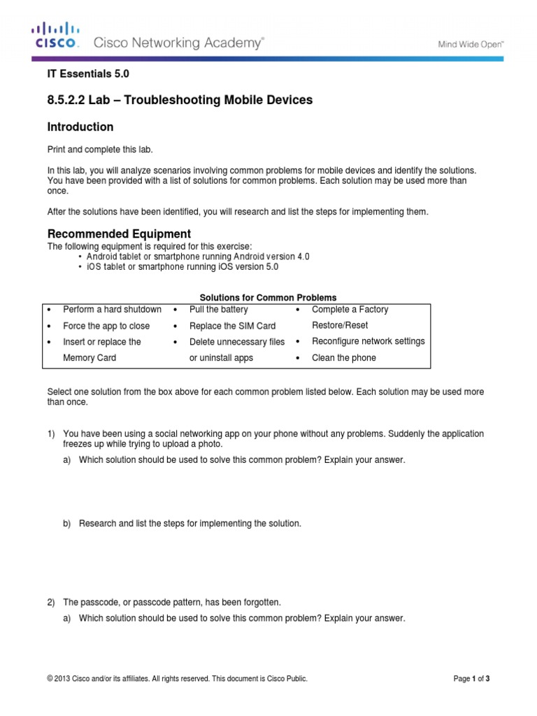 8.5.2.2 Lab - Troubleshooting Mobile Devices: IT Essentials 5.0 | PDF | Android (Operating ...