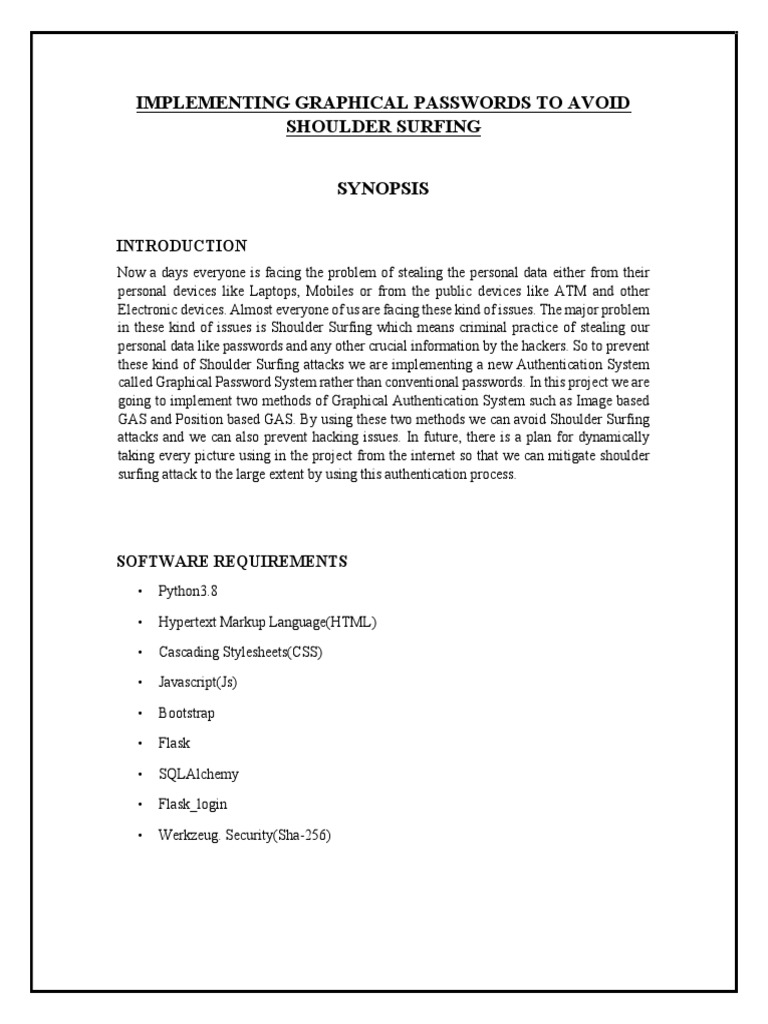 Project Synopsis Final | PDF | Password | User (Computing)