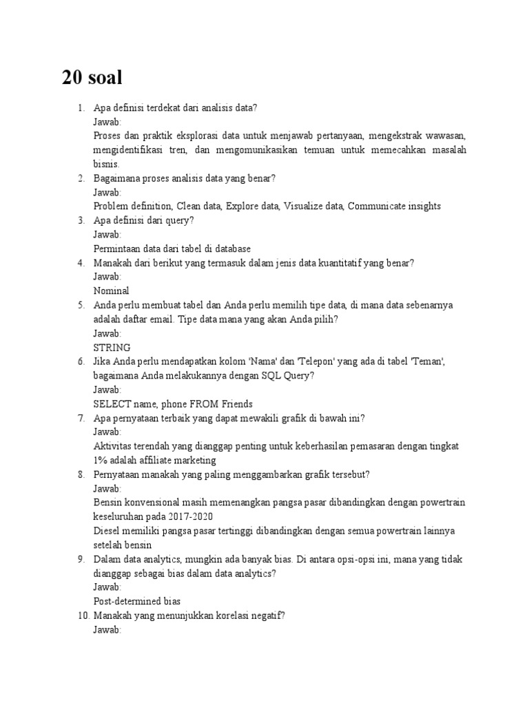 20 Soal Latihan Di Revou Data Analisis | PDF