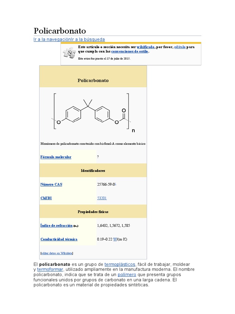 Policarbonato Carateristicas y Otros | PDF | Química | Materiales