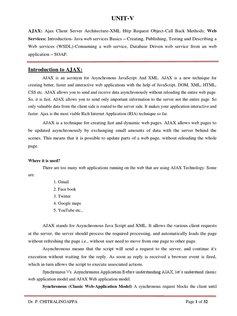 Unit-V: Introduction To AJAX | PDF | Ajax (Programming) | Representational State Transfer