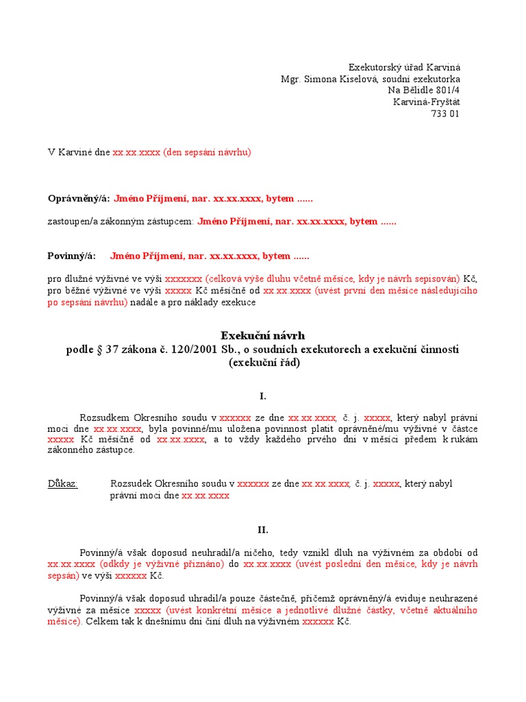 Article 19 1exekucni Navrh Vyzivne VZOR | PDF