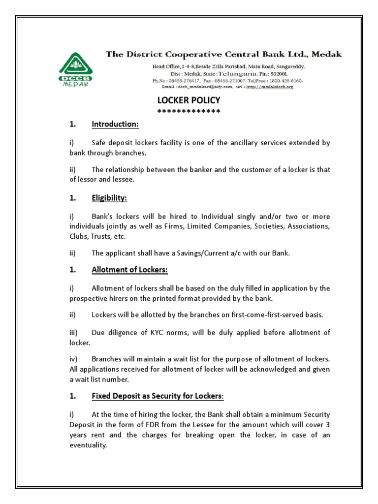 Locker Policy | PDF | Lease | Banks