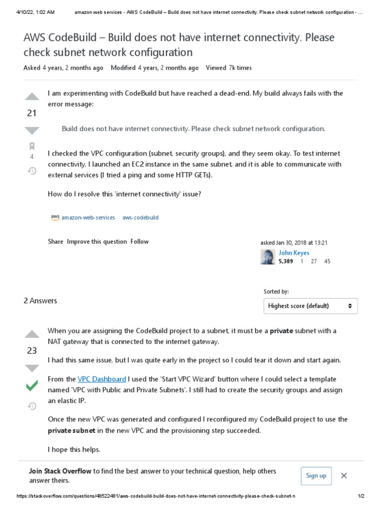 Amazon Web Services Aws Codebuild Build Does Not Have Internet