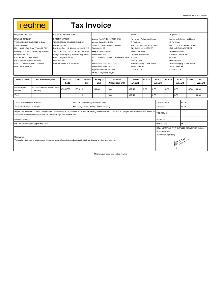 Realme Earphone | Download Free PDF | Taxation | Payments