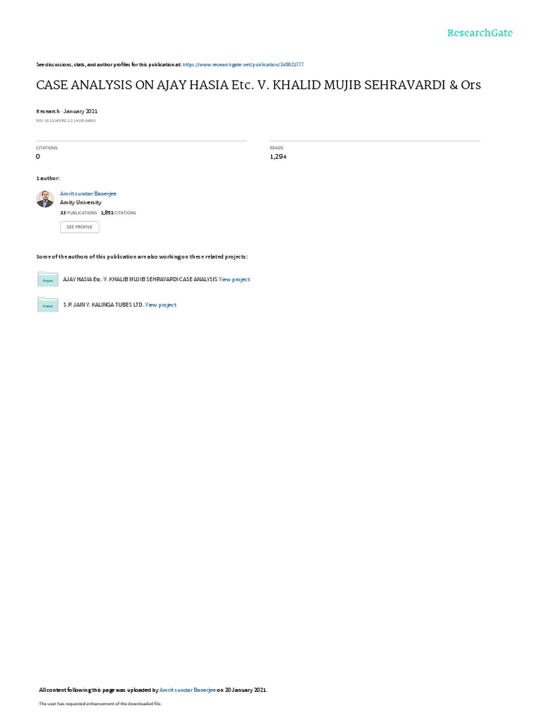 Case Analysis On Ajay Hasia Etc. V. Khalid Mujib Sehravardi & Ors | PDF