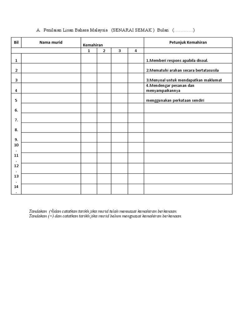 SENARAI SEMAK Berdasarkan Tunjang | PDF