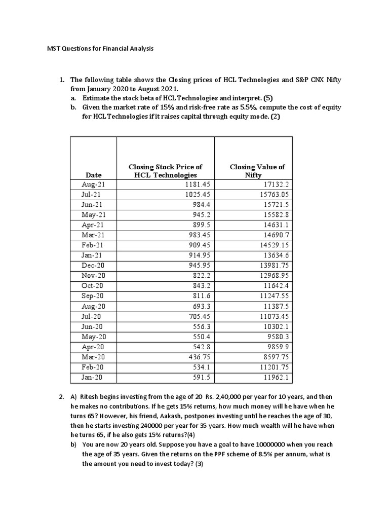 MST Questions For Financial Analysis | PDF | Money | Investments ...