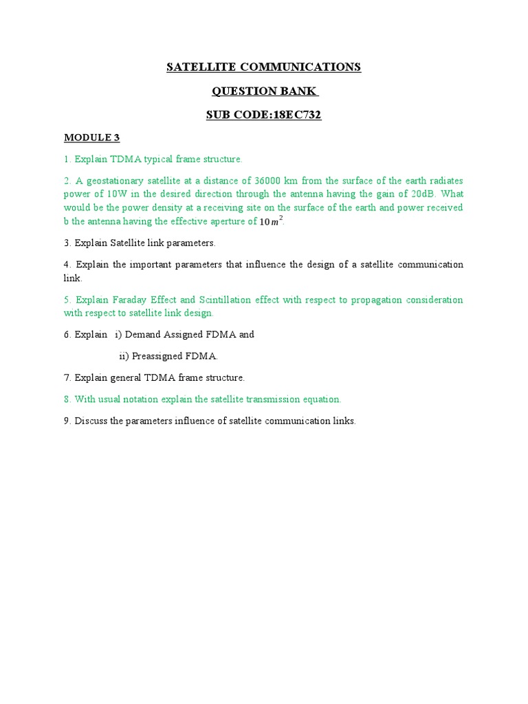 Satellite Communications Question Bank SUB CODE:18EC732 | PDF