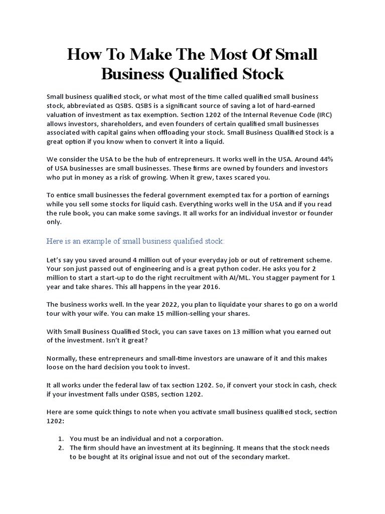 How To Make The Most of Small Business Qualified Stock | PDF | Stocks ...