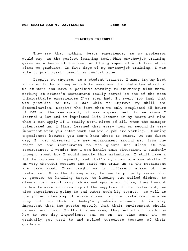 Learning Insight Resto | PDF