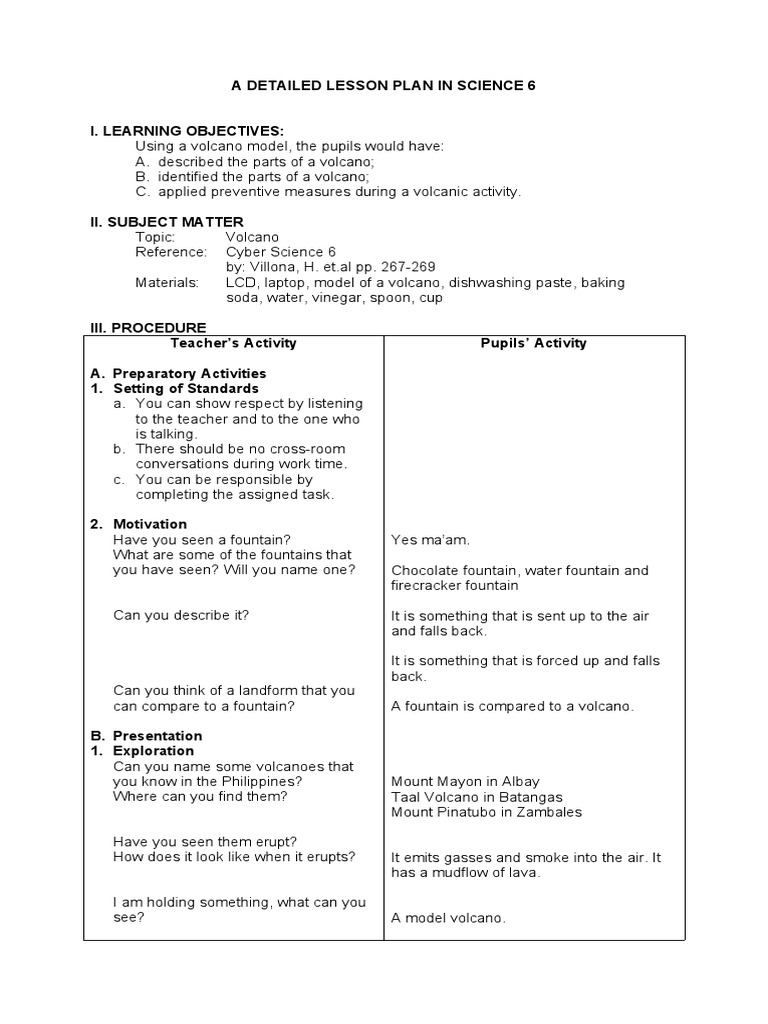 Science DLP Grade 6 Volcano | PDF